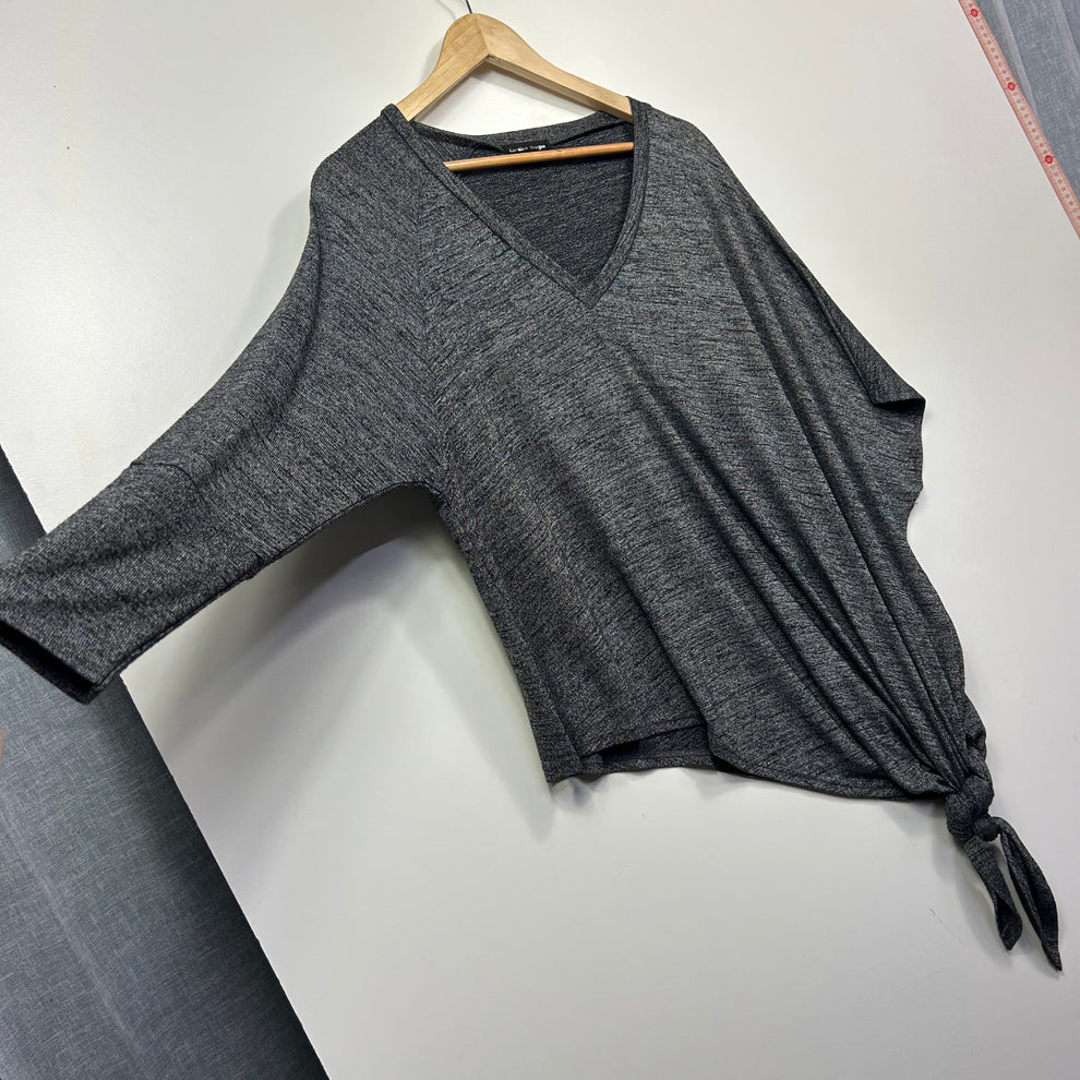 Charcoal Grey Asymmetric Top with Side Tie | Revival Curves