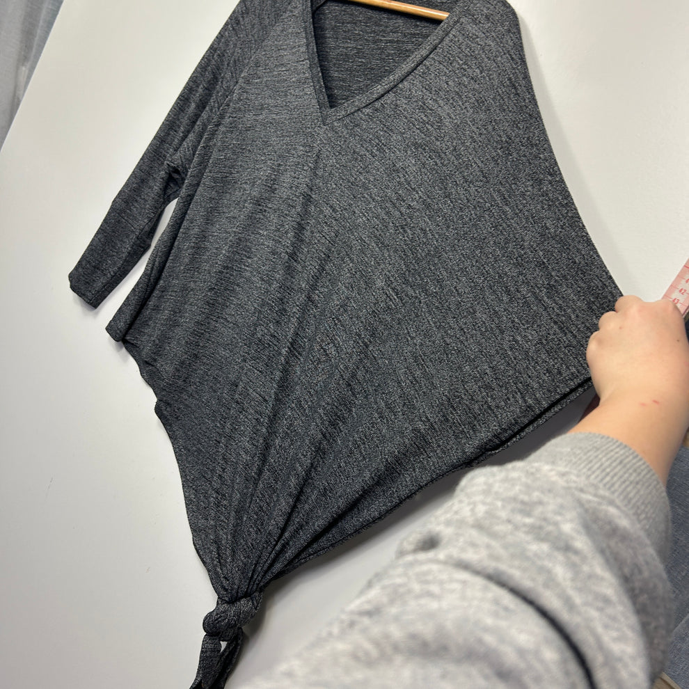 Charcoal Grey Asymmetric Top with Side Tie | Revival Curves